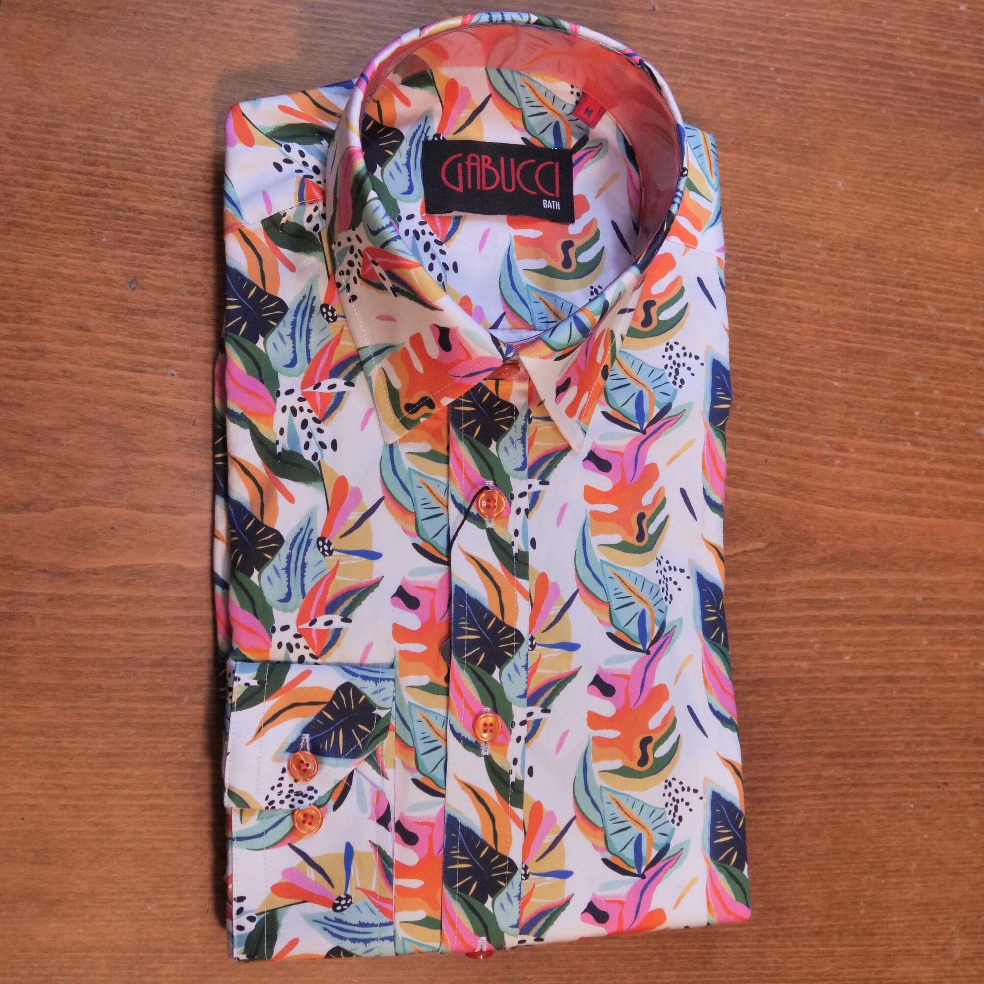 Gabucci white shirt with bright exotic foliage - Gabucci Menswear Bath